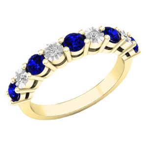 dazzlingrock collection 14k round blue sapphire & white diamond bridal wedding band anniversary ring, yellow gold, size 9.5