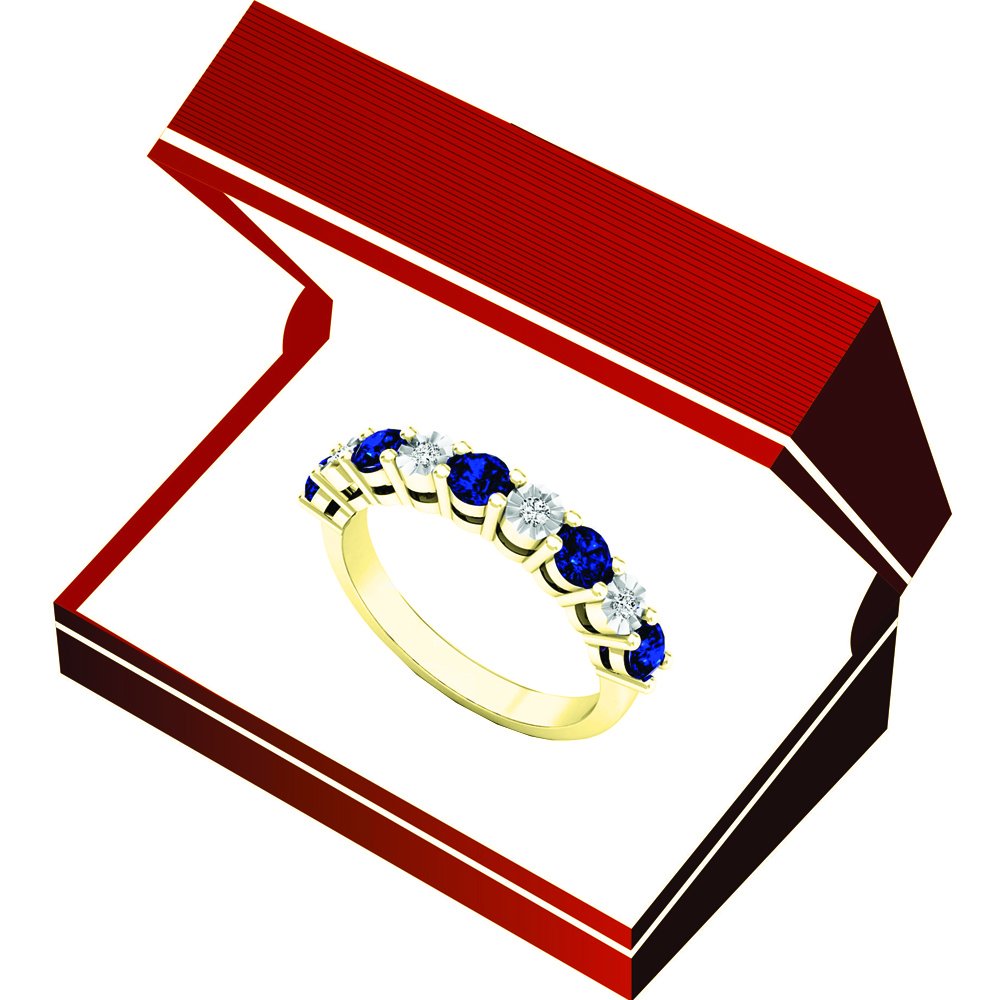 Dazzlingrock Collection 14K Round Blue Sapphire & White Diamond Bridal Wedding Band Anniversary Ring, Yellow Gold, Size 9.5