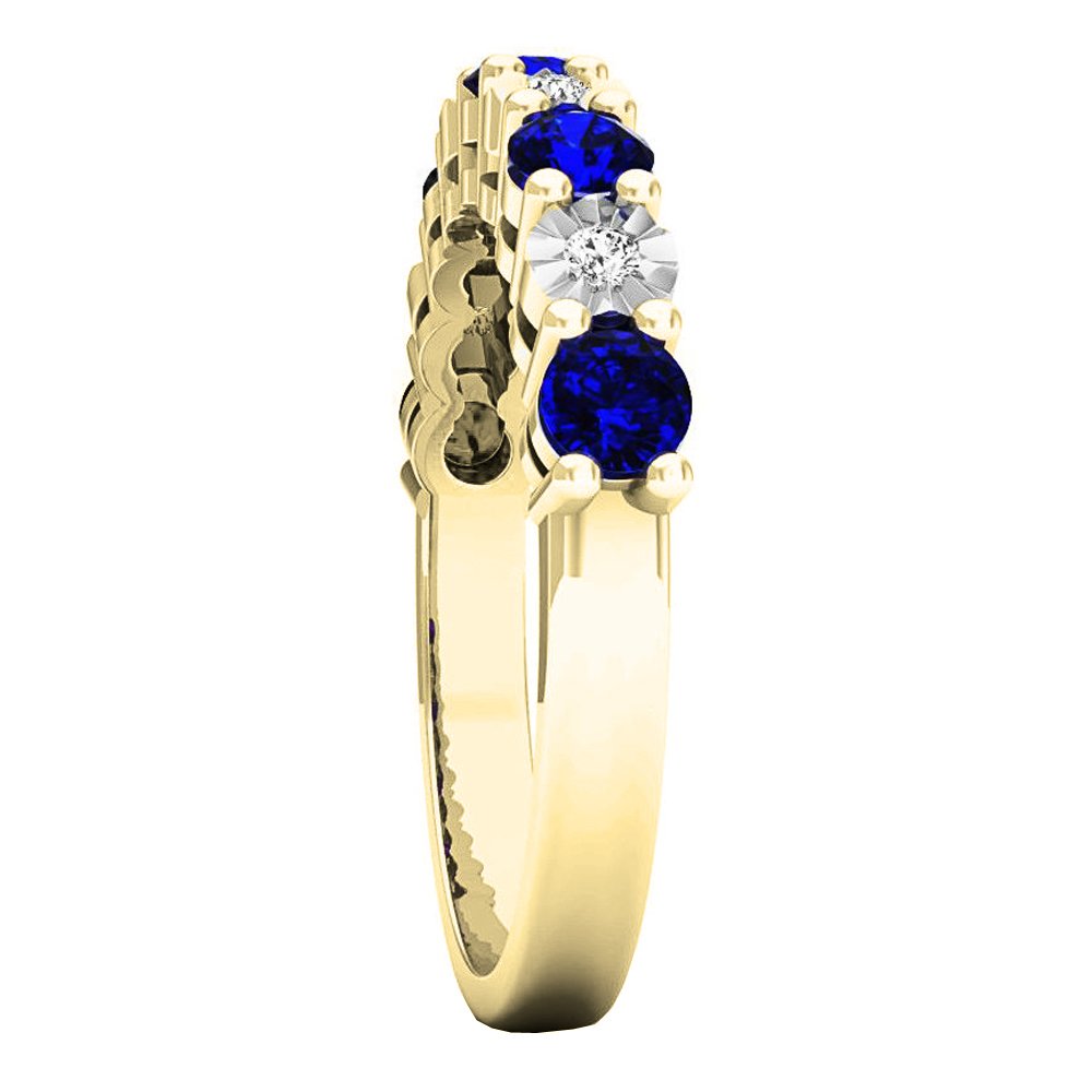 Dazzlingrock Collection 14K Round Blue Sapphire & White Diamond Bridal Wedding Band Anniversary Ring, Yellow Gold, Size 9.5