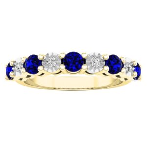 Dazzlingrock Collection 14K Round Blue Sapphire & White Diamond Bridal Wedding Band Anniversary Ring, Yellow Gold, Size 9.5