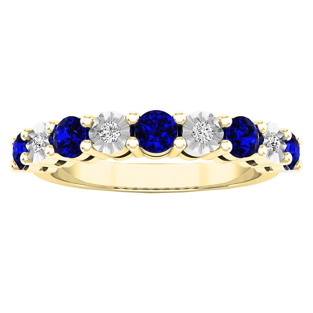 Dazzlingrock Collection 14K Round Blue Sapphire & White Diamond Bridal Wedding Band Anniversary Ring, Yellow Gold, Size 9.5