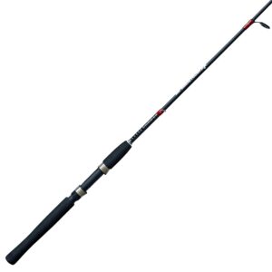 zebco rhino tough spinning fishing rod, 7-foot 2-piece heavy-duty cross-weave fishing pole, comfortable eva rod handle, heavy-duty guides, stainless steel d-frame tip guide, medium power, black