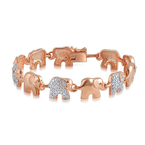 Beyond Brilliance Tennis Bracelets for Women | Cute Elephant Rose Gold Plated Round Cut Natural Diamond Link Tennis Bracelet (I-J, I3) | Jewelry for Teen Girls | Gift Box Included