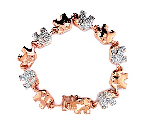 Beyond Brilliance Tennis Bracelets for Women | Cute Elephant Rose Gold Plated Round Cut Natural Diamond Link Tennis Bracelet (I-J, I3) | Jewelry for Teen Girls | Gift Box Included