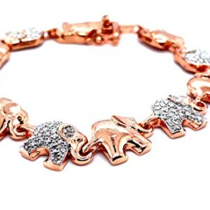 Beyond Brilliance Tennis Bracelets for Women | Cute Elephant Rose Gold Plated Round Cut Natural Diamond Link Tennis Bracelet (I-J, I3) | Jewelry for Teen Girls | Gift Box Included