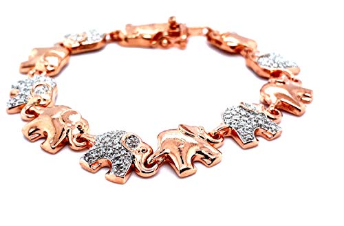 Beyond Brilliance Tennis Bracelets for Women | Cute Elephant Rose Gold Plated Round Cut Natural Diamond Link Tennis Bracelet (I-J, I3) | Jewelry for Teen Girls | Gift Box Included