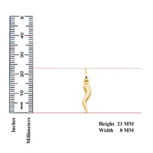 TGDJ 14k Yellow Gold Cornicello Italian Horn Charm Pendant - 23 x 8 MM Good Luck Pendant For Necklace or Chain - Suitable for Men and Women