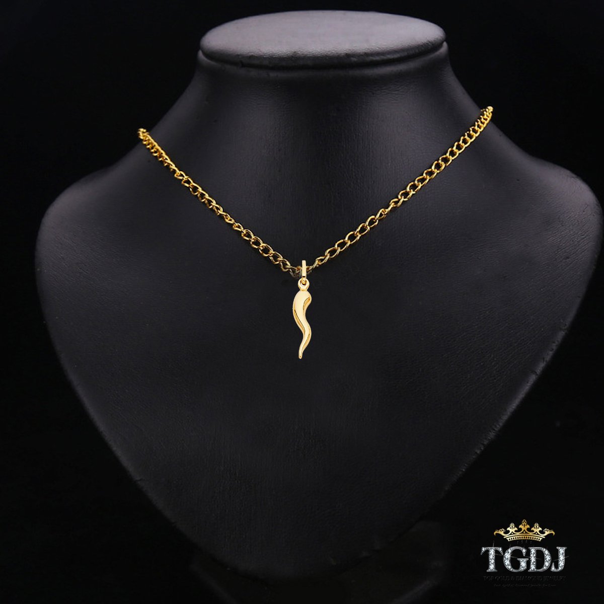 TGDJ 14k Yellow Gold Cornicello Italian Horn Charm Pendant - 23 x 8 MM Good Luck Pendant For Necklace or Chain - Suitable for Men and Women