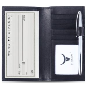 hiscow soft leather checkbook cover & card holder with divider - italian calfskin (black)