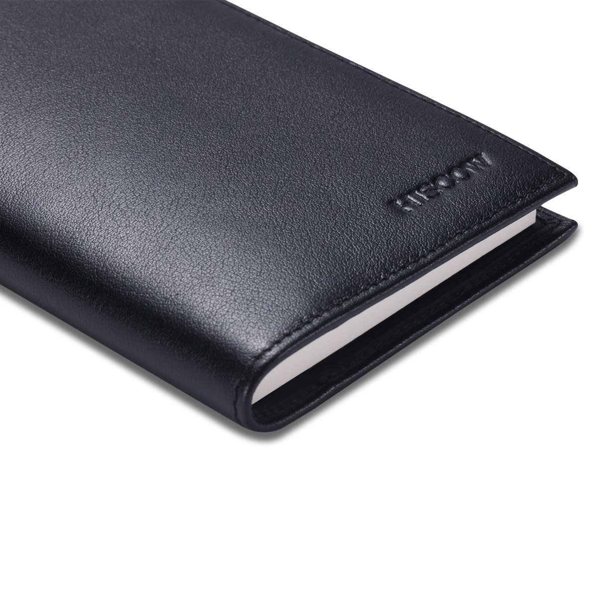 HISCOW Soft Leather Checkbook Cover & Card Holder with Divider - Italian Calfskin (Black)