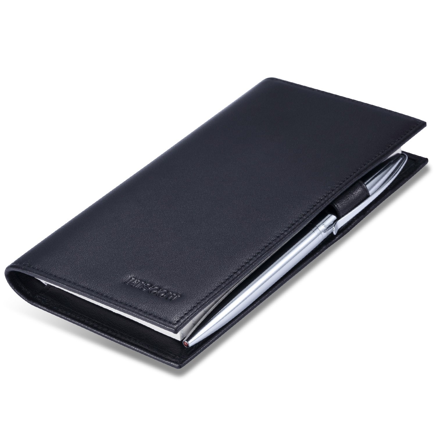 HISCOW Soft Leather Checkbook Cover & Card Holder with Divider - Italian Calfskin (Black)