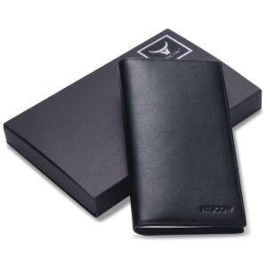 HISCOW Soft Leather Checkbook Cover & Card Holder with Divider - Italian Calfskin (Black)