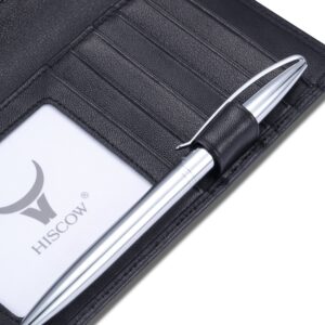 HISCOW Soft Leather Checkbook Cover & Card Holder with Divider - Italian Calfskin (Black)