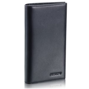 HISCOW Soft Leather Checkbook Cover & Card Holder with Divider - Italian Calfskin (Black)