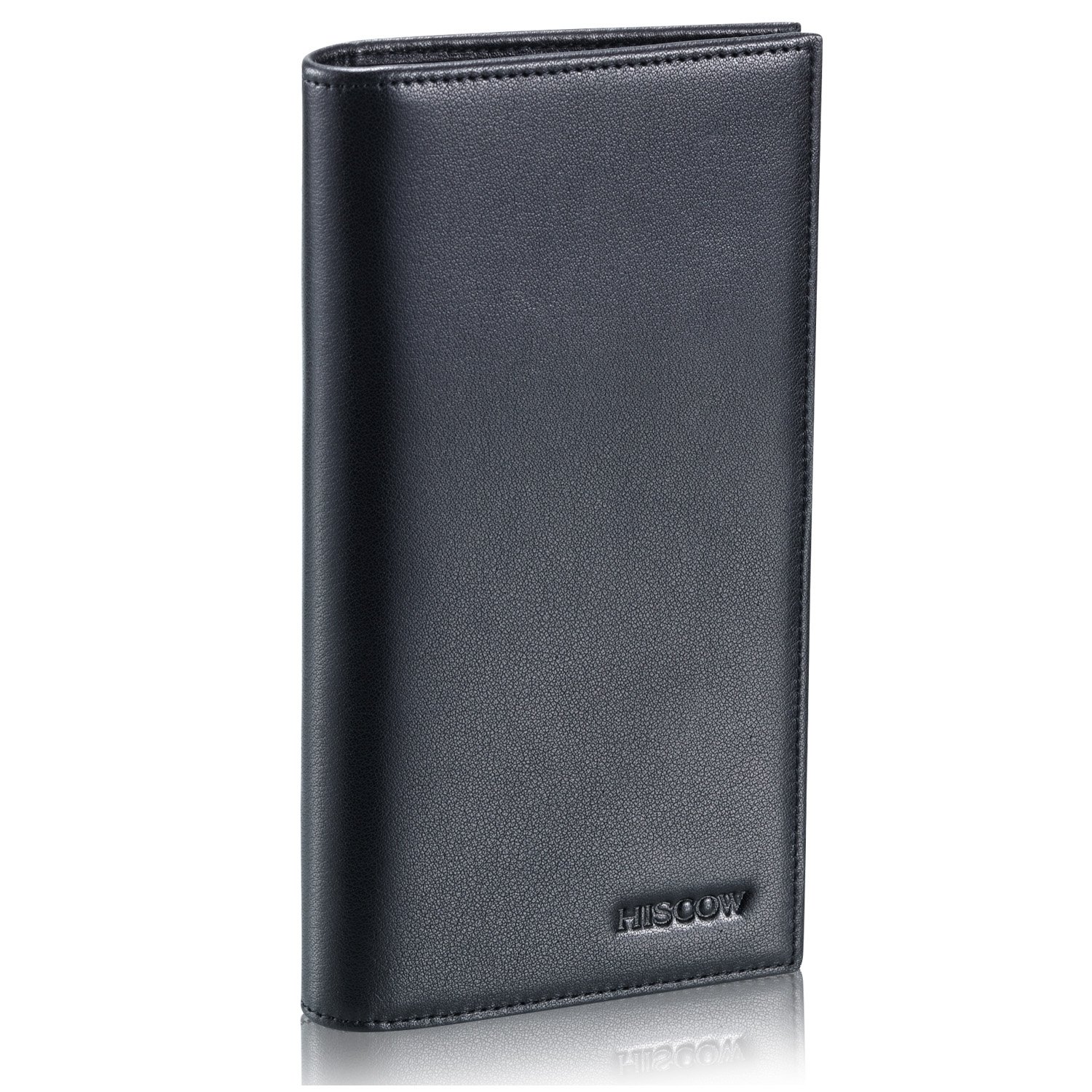 HISCOW Soft Leather Checkbook Cover & Card Holder with Divider - Italian Calfskin (Black)