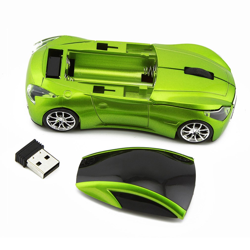 Sport Car Shape Mouse 2.4GHz Wireless Optical Gaming Mice 3 Buttons DPI 1600 Mouse for PC Laptop Computer (Green)