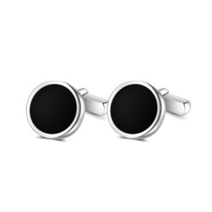 MERIT OCEAN Mens Onyx Cufflinks and Studs Set Silver Black Cufflinks for Men Tuxedo Shirts Business Wedding Gift