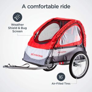 Schwinn Trailblazer Plus Single Child Bike Trailer, for 1 Child Only Up to 40 lbs., Additional 12 lbs. of Convenient Storage Capacity, Canopy, 16-Inch Air-Filled Tires, Red