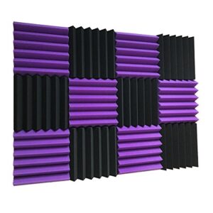 xinglong 12 pack wedge purple/black acoustic soundproofing studio foam tiles 2"x12"x12"