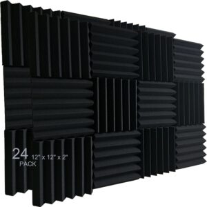 xinglong 12" x 12" x 2" 24 pack black acoustic wedge studio soundproofing foam wall tiles