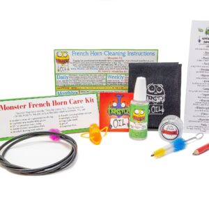 Monster French Horn Care and Cleaning Kit | Rotor Valve Oil w/Easy-to-Use Needle Applicator Tip, Slide Grease, and Cleaning Brushes to Take Care of Your French Horn