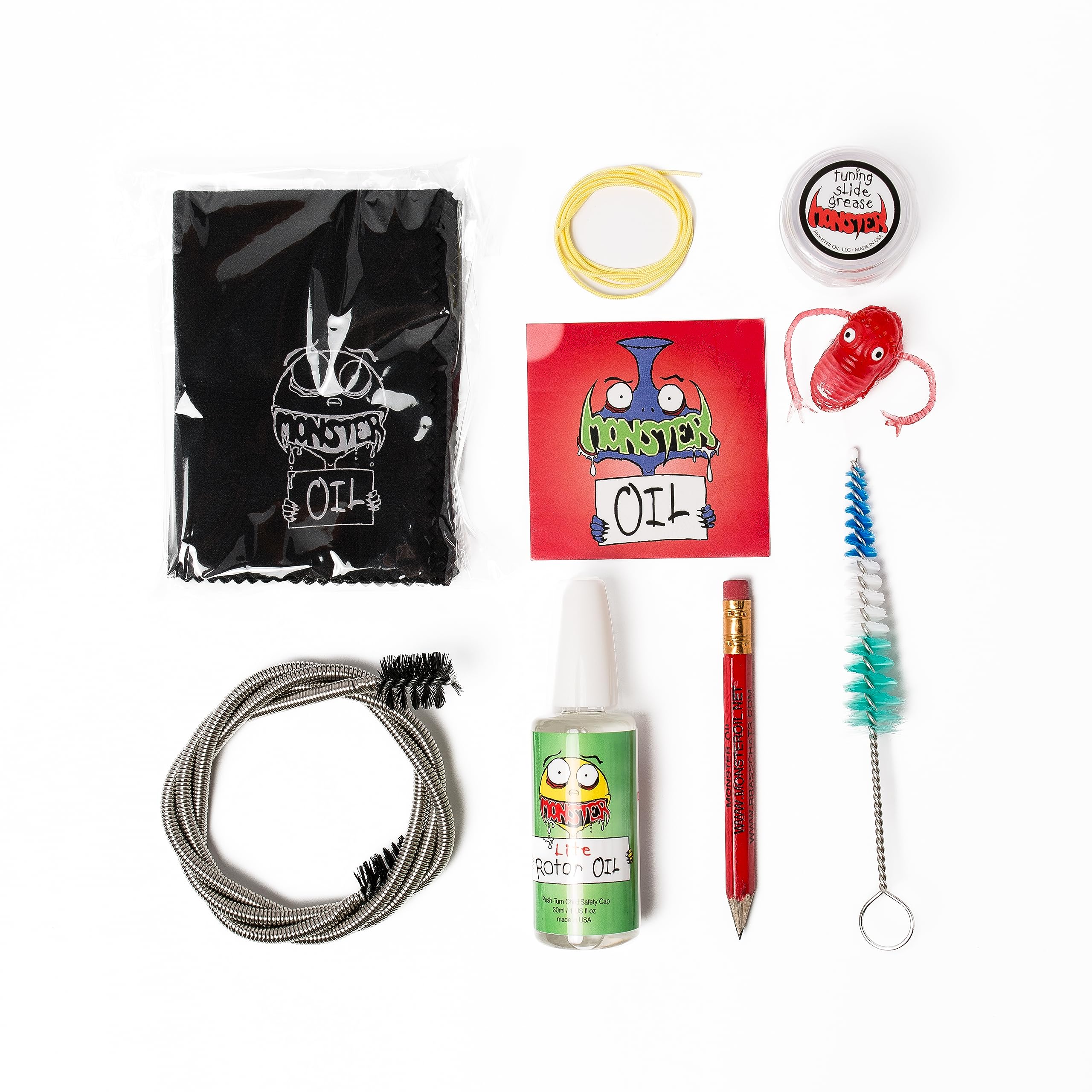 Monster French Horn Care and Cleaning Kit | Rotor Valve Oil w/Easy-to-Use Needle Applicator Tip, Slide Grease, and Cleaning Brushes to Take Care of Your French Horn