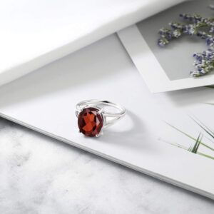 Gem Stone King 925 Sterling Silver Red Garnet Ring For Women (5.50 Cttw, Gemstone January Birthstone, Oval 12X10MM, Available In Size 5,6,7,8,9)