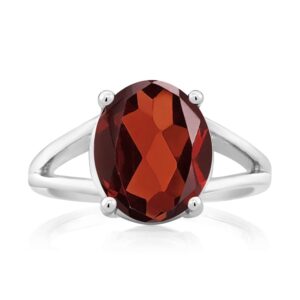 Gem Stone King 925 Sterling Silver Red Garnet Ring For Women (5.50 Cttw, Gemstone January Birthstone, Oval 12X10MM, Available In Size 5,6,7,8,9)