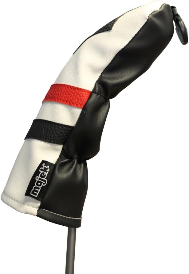 Majek Retro Golf Headcovers White Red and Black Vintage Leather Style 3 5 H Fairway Wood and Hybrid Head Cover Classic Look