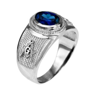 sterling silver masonic september birthstone blue cz ring (10.5)