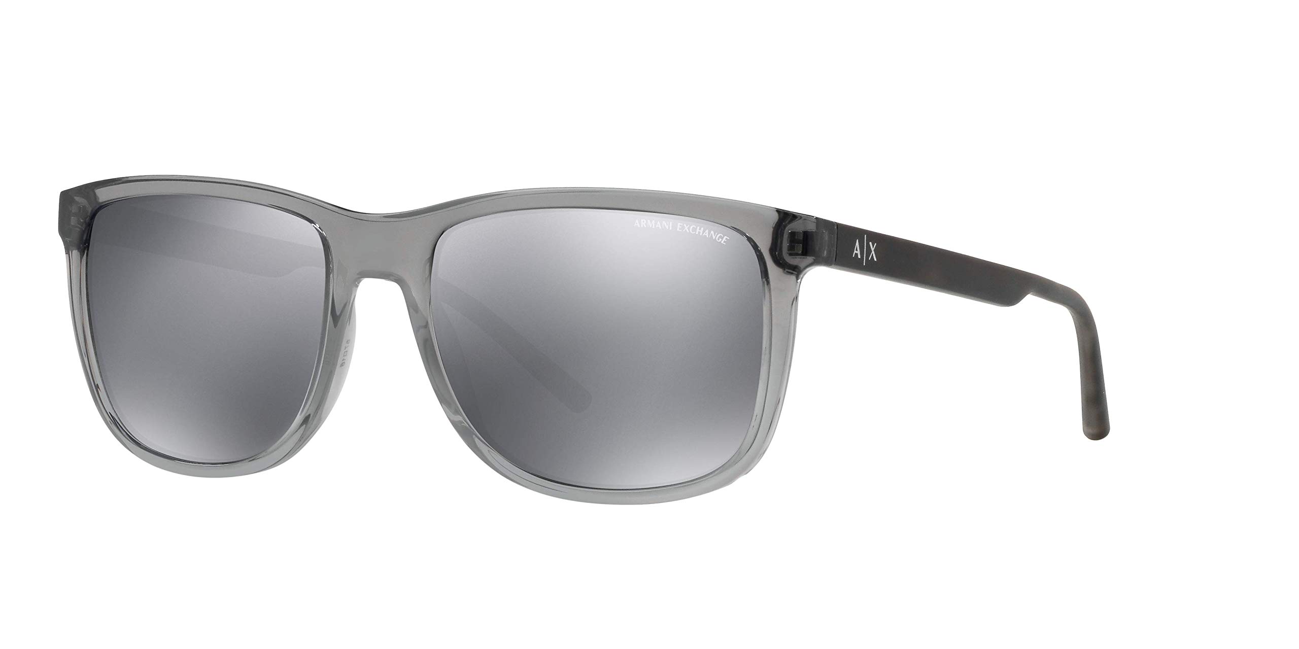 A|X ARMANI EXCHANGE Men's AX4070S Square Sunglasses, Transparent Magnet Grey/Light Grey Mirrored/Black, 57 mm