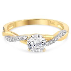 ioka - 14k solid yellow gold round cut cz wedding engagement ring - size 7