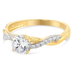 Ioka - 14K Solid Yellow Gold Round Cut CZ Wedding Engagement Ring - Size 7