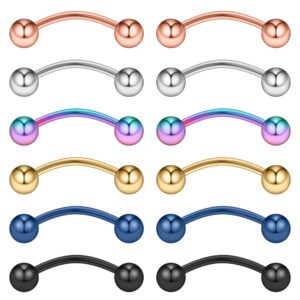 ruifan 12pcs surgical steel tiny curved eyebrow ear navel belly lip ring barbell piercing jewelry with 3mm balls 20g 8mm