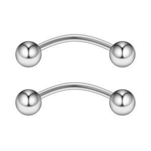 Ruifan 12pcs Surgical Steel Tiny Curved Eyebrow Ear Navel Belly Lip Ring Barbell Piercing Jewelry With 3mm Balls 20g 8mm