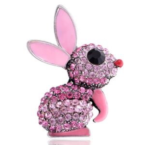 Alilang Handpainted Hot Neon Pink Enamel Bunny Rabbit Crystal Rhinestone Ring