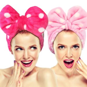 hairizone cosmetics headbands for washing face shower spa, soft and cute big bowknot hair bands for women and girls (roseo/pink)