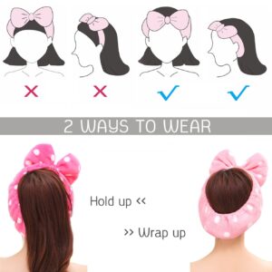 Hairizone Cosmetics Headbands for Washing Face Shower Spa, Soft and Cute Big Bowknot Hair Bands for Women and Girls (Roseo/Pink)