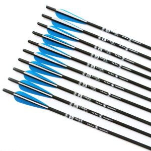 Tiger Archery 20inch Hunting Archery Carbon Arrow Crossbow Bolts with 4" vanes Feather and Replaced Arrowhead/Tip(Pack of 12) … (Blue)