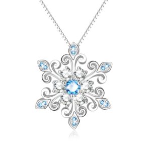 925 sterling silver snowflake pendant necklace blue and white fleur de lis, romantic jewelry gift for her birthday