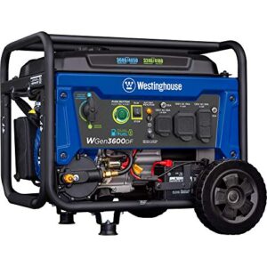 westinghouse outdoor power equipment 4650 peak watt dual fuel portable generator, remote electric start with auto choke, rv ready 30a outlet, gas & propane powered