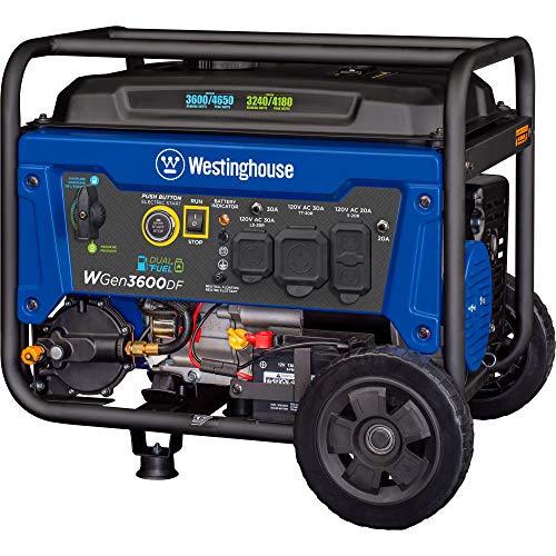 Westinghouse Outdoor Power Equipment 4650 Peak Watt Dual Fuel Portable Generator, Remote Electric Start with Auto Choke, RV Ready 30A Outlet, Gas & Propane Powered