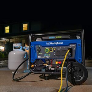 Westinghouse Outdoor Power Equipment 4650 Peak Watt Dual Fuel Portable Generator, Remote Electric Start with Auto Choke, RV Ready 30A Outlet, Gas & Propane Powered