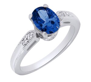 affy 1.05 cttw simulated blue sapphire & white natural diamond antique style engagement wedding ring in 14k white gold with ring size -12