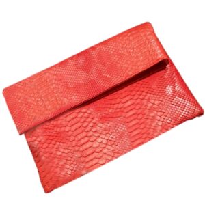 Fashion Snakeskin Envelop Clutch Purse Retro Oversized Handbags for Women (Red)