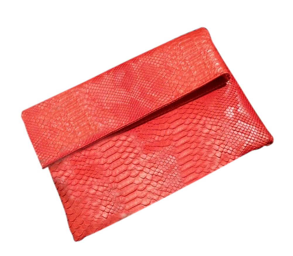 Fashion Snakeskin Envelop Clutch Purse Retro Oversized Handbags for Women (Red)