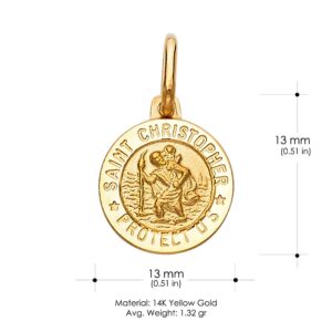 14K Yellow Gold St. Christopher Medal Pendant Necklace Protect Us Charm with 1.2mm Flat Open Wheat Chain - 22"