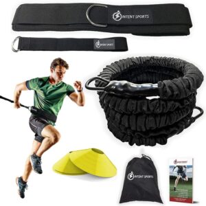 intent sports 360° dynamic speed resistance and assistance trainer kit 8 ft. strength 80 lb resistance running bungee band (waist). solo or partner. multi-sport maximize power, strength, speed! ebook!