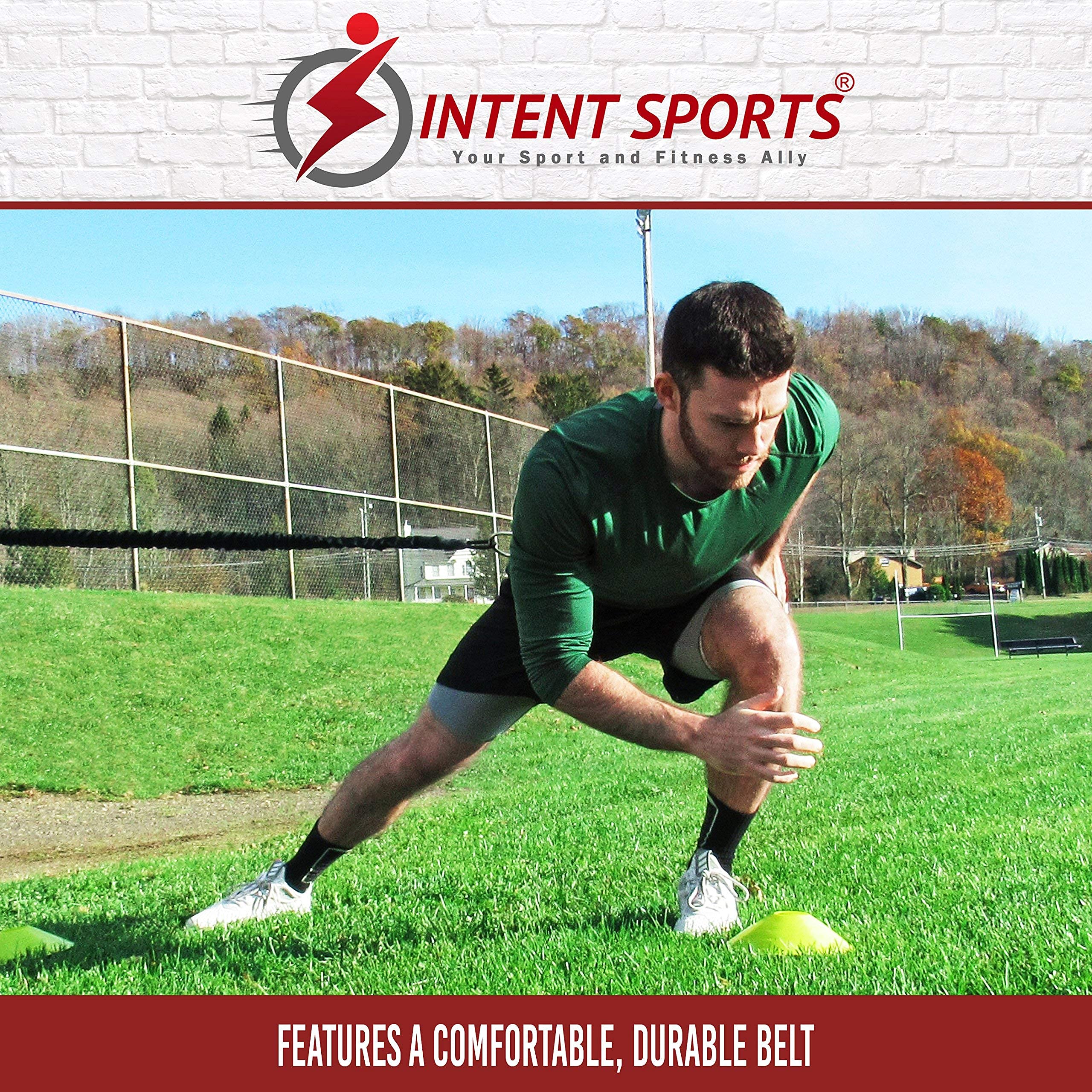 INTENT SPORTS 360° Dynamic Speed Resistance and Assistance Trainer Kit 8 Ft. Strength 80 Lb Resistance Running Bungee Band (Waist). Solo or Partner. Multi-Sport Maximize Power, Strength, Speed! eBook!