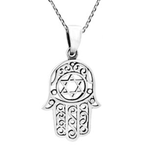 aeravida hamsa or hand of god with the star of david .925 sterling silver pendant necklace | jewish star of david in hamsa hand pendant | jewelry gift